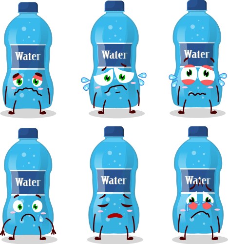 Crying water bottle mascot cartoon Royalty Free Vector Image