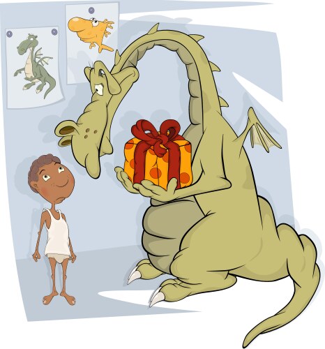 Dragon and a gift Royalty Free Vector Image - VectorStock