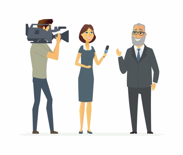 Tv presenter interviewing young family - cartoon Vector Image