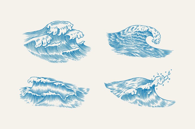 Atlantic tidal waves vintage old engraved hand Vector Image