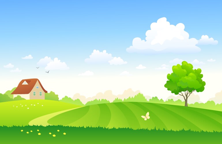 Cartoon farm landscape field with farmers Vector Image