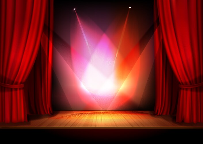 Cartoon theatre stage with curtain and spotlights Vector Image