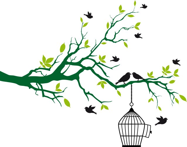 Fall trees and birds pattern Royalty Free Vector Image