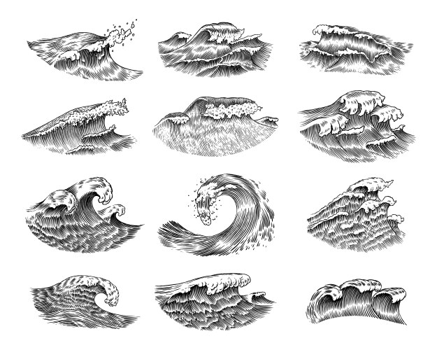 Atlantic tidal waves vintage old engraved hand Vector Image