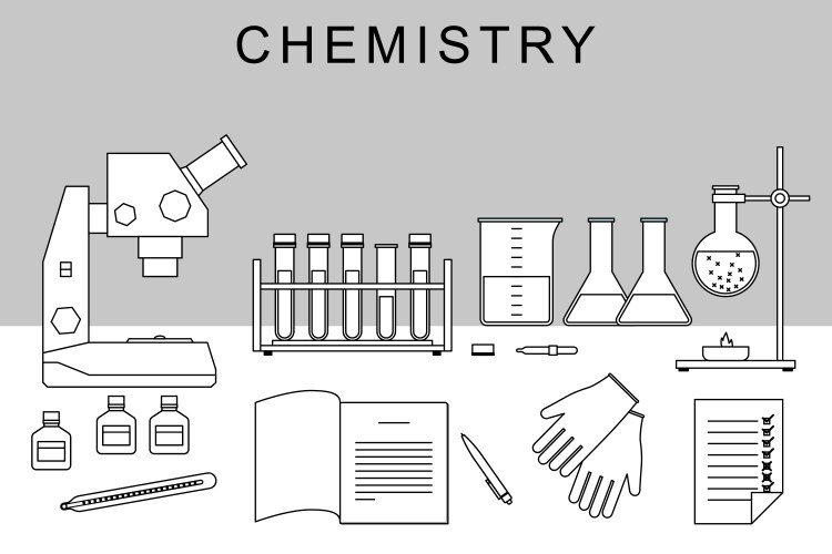 Laboratory equipment sketch set science chemistry Vector Image