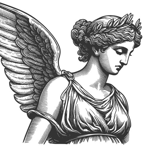 Sad angel with laurel wreath Royalty Free Vector Image