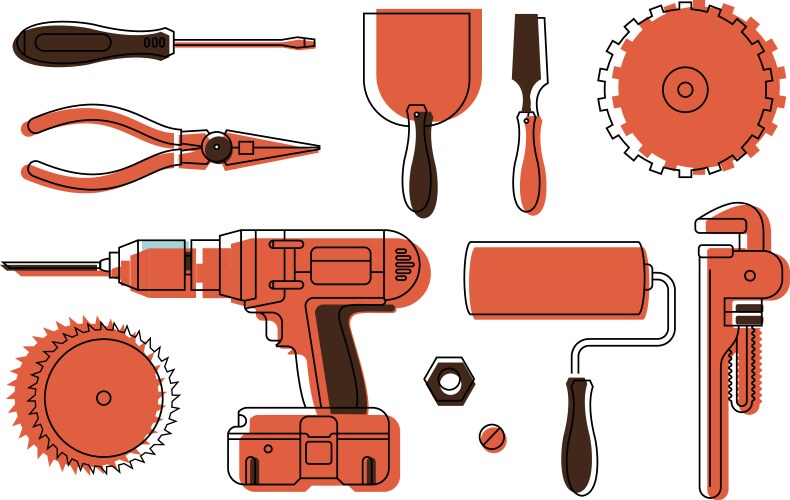 Cartoon diy tools characters Royalty Free Vector Image