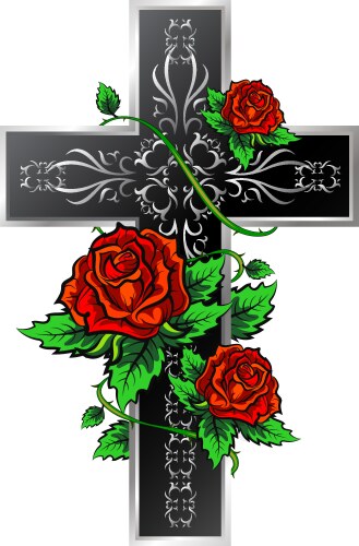 Cross with a red rose Royalty Free Vector Image