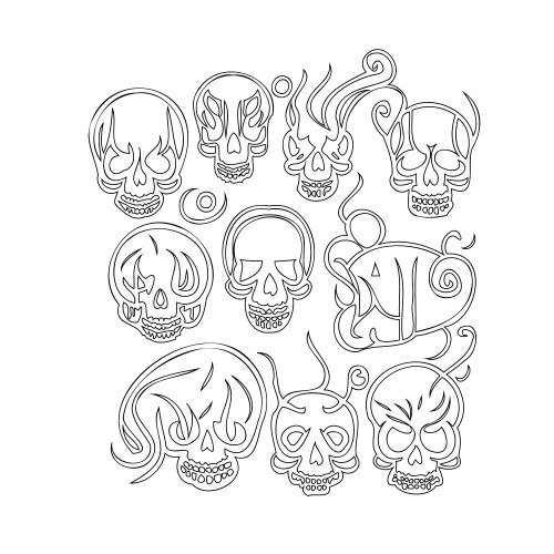 Decorative skulls outline sketch Royalty Free Vector Image