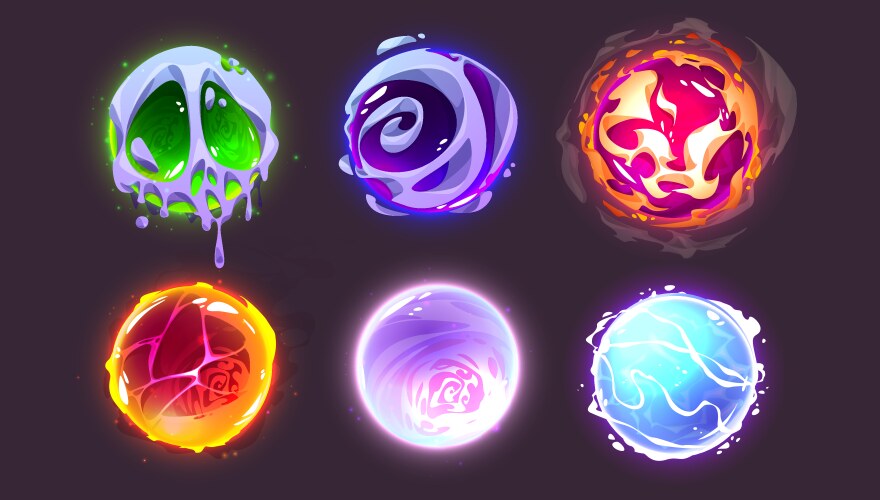 Magical crystal orbs glowing magic balls Vector Image