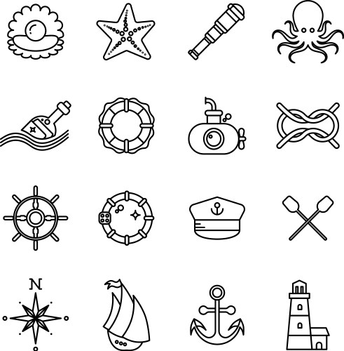 Sea and marine symbol set Royalty Free Vector Image