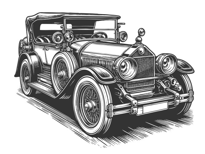 Line drawing antique car Vector Images & Graphics for Commercial Use ...