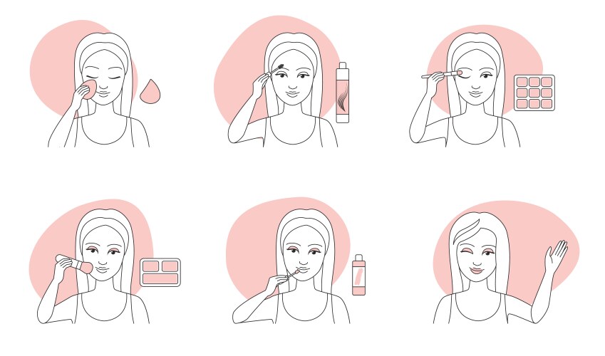 Makeup 12 simple steps how to apply easy Vector Image