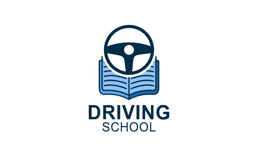 Driving school logo template steering wheel Vector Image