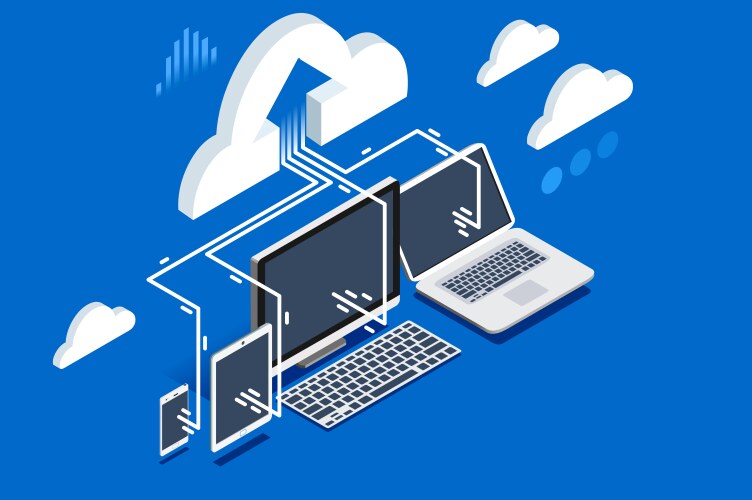 Cloud storage computer devices connected to data Vector Image