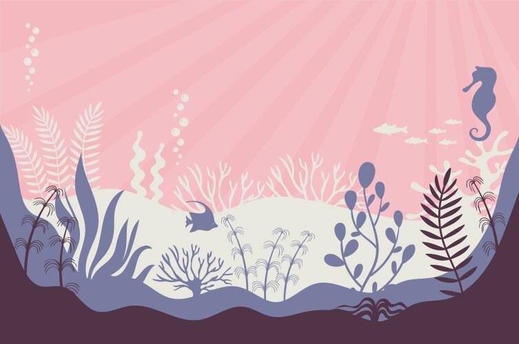 Marine underwater life silhouette coral reef Vector Image