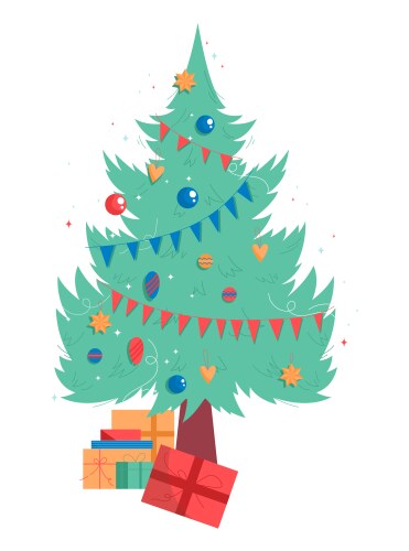 Cartoon christmas tree with decorations isolated Vector Image