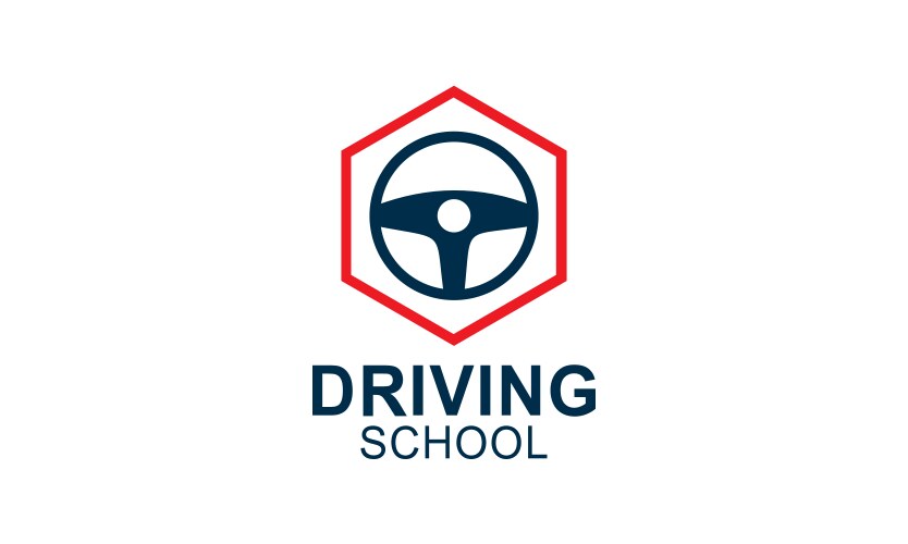 Driving school logo template steering wheel Vector Image