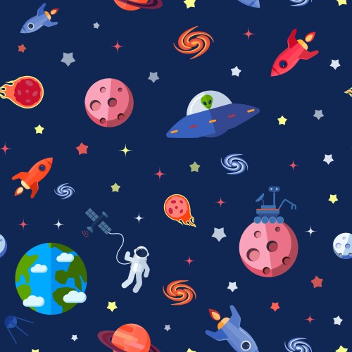 Seamless pattern of planets in open space Vector Image