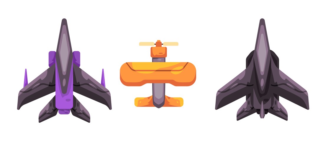 Jet fighter and aircraft top view set Royalty Free Vector