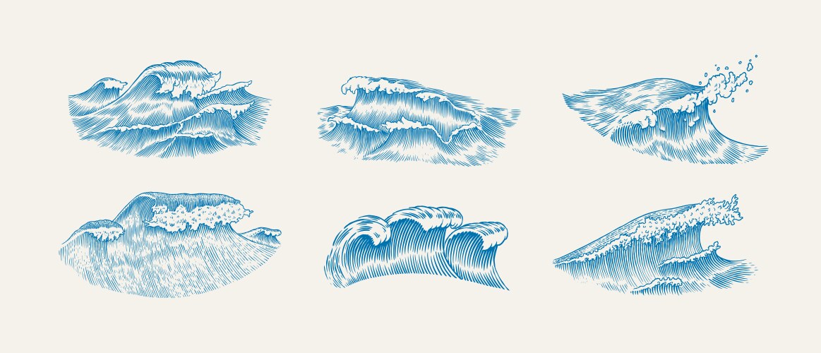 Atlantic tidal waves vintage old engraved hand Vector Image