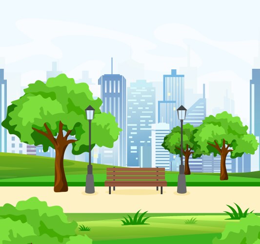 Beautiful city park background with pool and stree