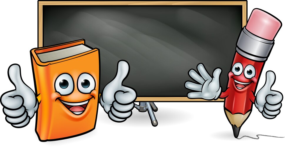 Cartoon pencil man writing in book Royalty Free Vector Image