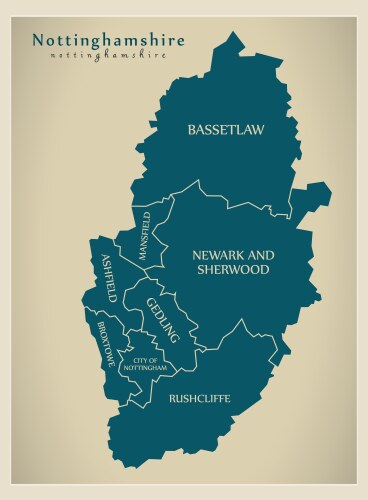 Map nottinghamshire in east midlands uk Royalty Free Vector