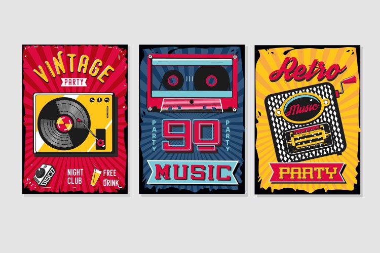 Vintage collection musical posters Royalty Free Vector Image