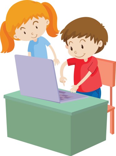 Group of children using computer Royalty Free Vector Image
