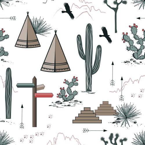Desert pattern with joshua trees opuntia Vector Image