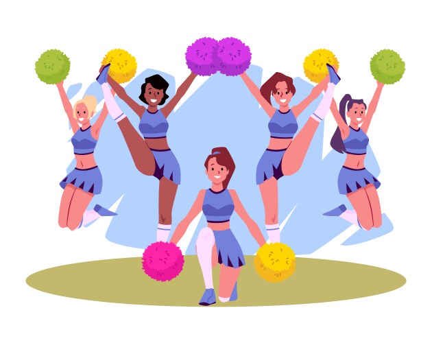 Cheerleading girls squad performing Royalty Free Vector