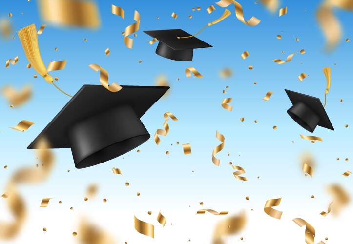 Graduation caps in the air graduate background Vector Image