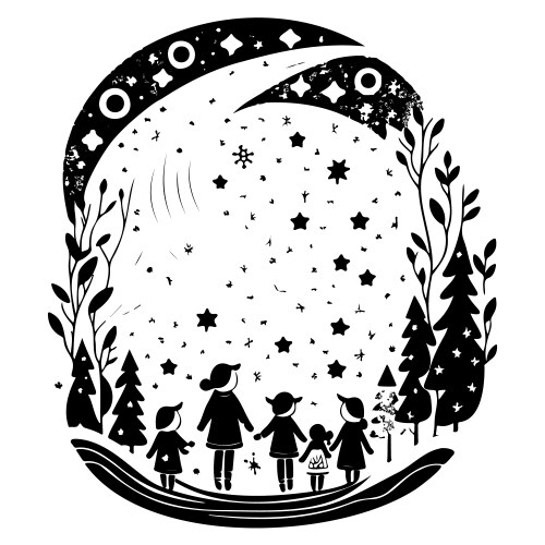 Winter forest watching shooting stars sketch draw Vector Image