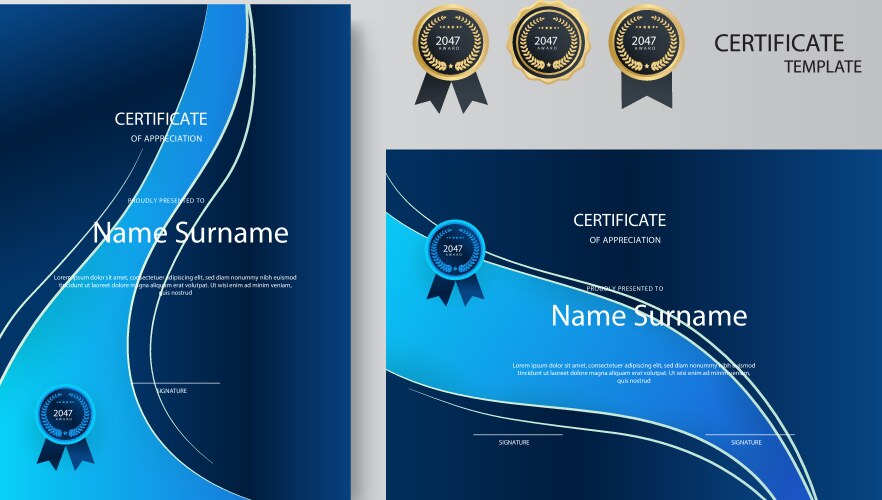 Premium professional blue gold certificate design Vector Image