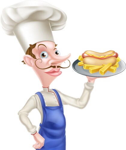 Cartoon cheerful chef cook showing Royalty Free Vector Image