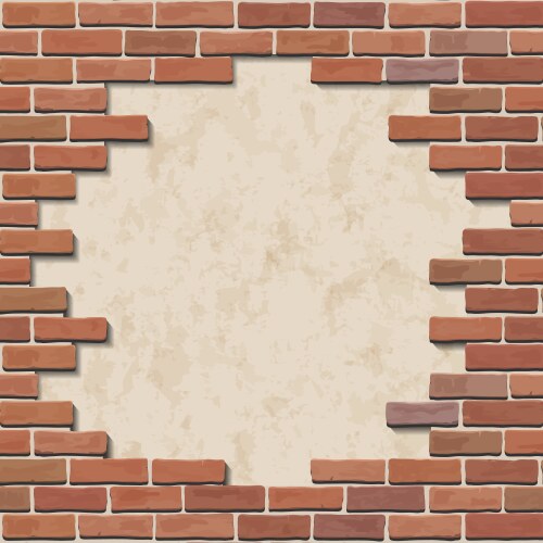 Exploding out hole in red brick wall Royalty Free Vector