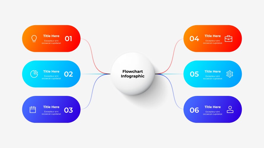 Flow chart with 6 rounded elements and numbers Vector Image