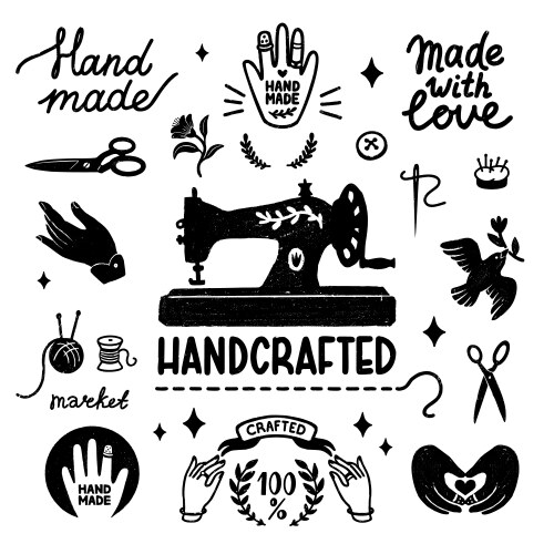Knitting hand made icons set on white background Vector Image