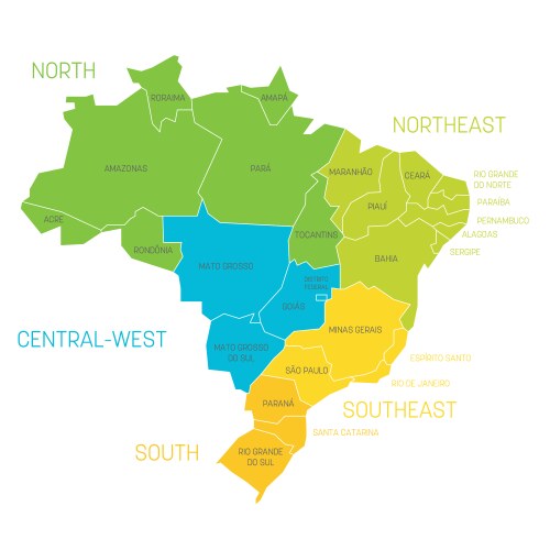 Brazil - map of regions Royalty Free Vector Image