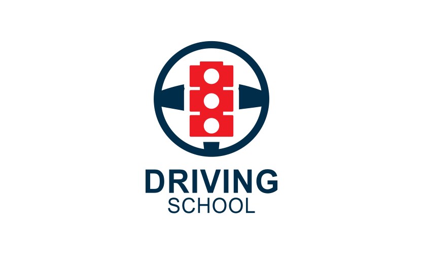 Driving school logo template steering wheel Vector Image
