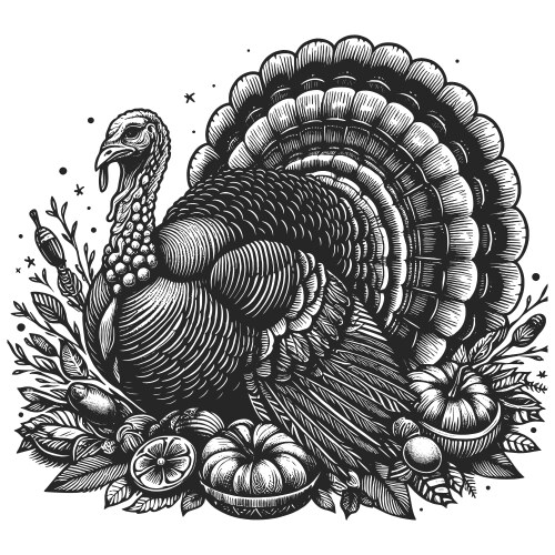 Majestic turkey engraving sketch Royalty Free Vector Image