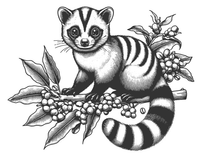 Musang asian palm civet coffee tree branch Vector Image