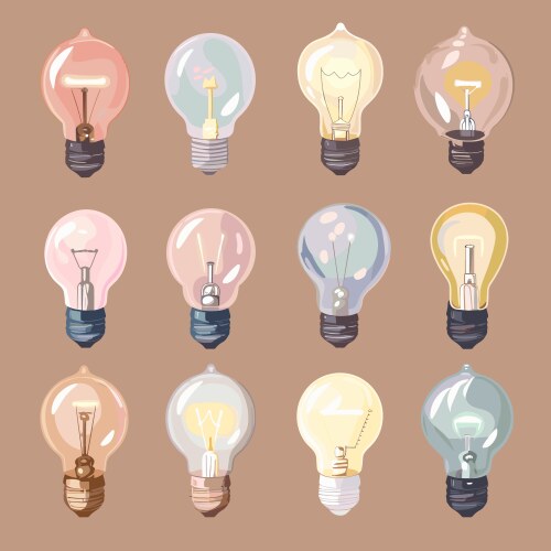 Nine cartoon light bulbs creative idea concept Vector Image