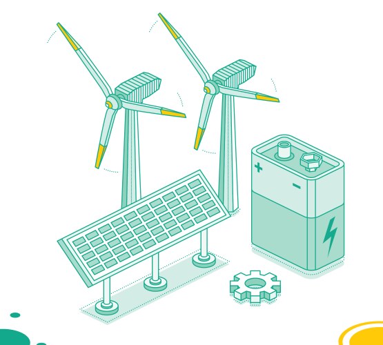 Solar panels and wind turbines green energy Vector Image
