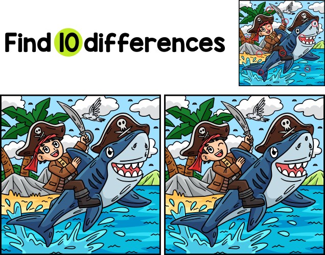 Pirate ship find the differences Royalty Free Vector Image