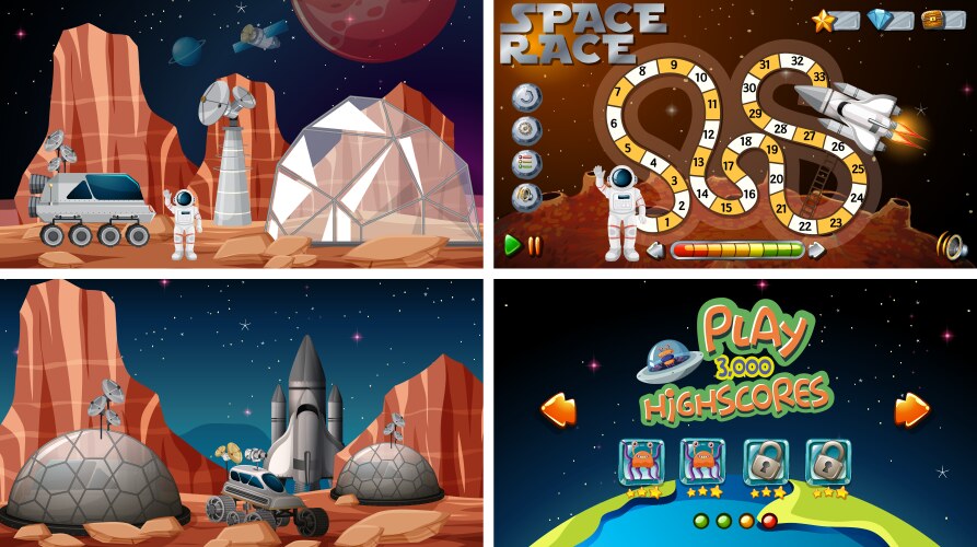 Cartoon colorful space missile set Royalty Free Vector Image