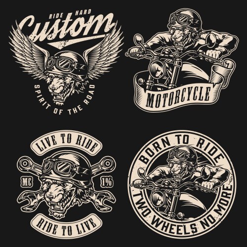 One color vintage motorcycle graphic set Vector Image
