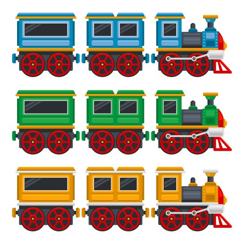 Cartoon style green toy railroad train set Vector Image