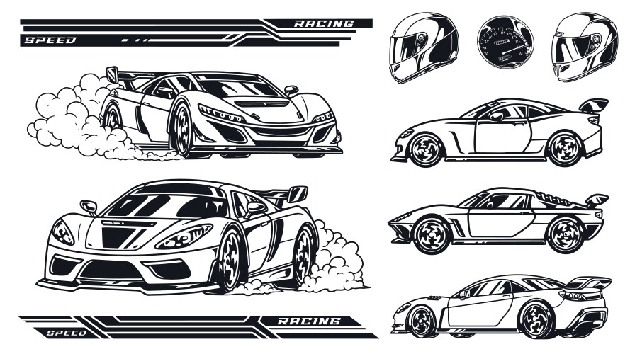 Racing sport set logotypes colorful Royalty Free Vector
